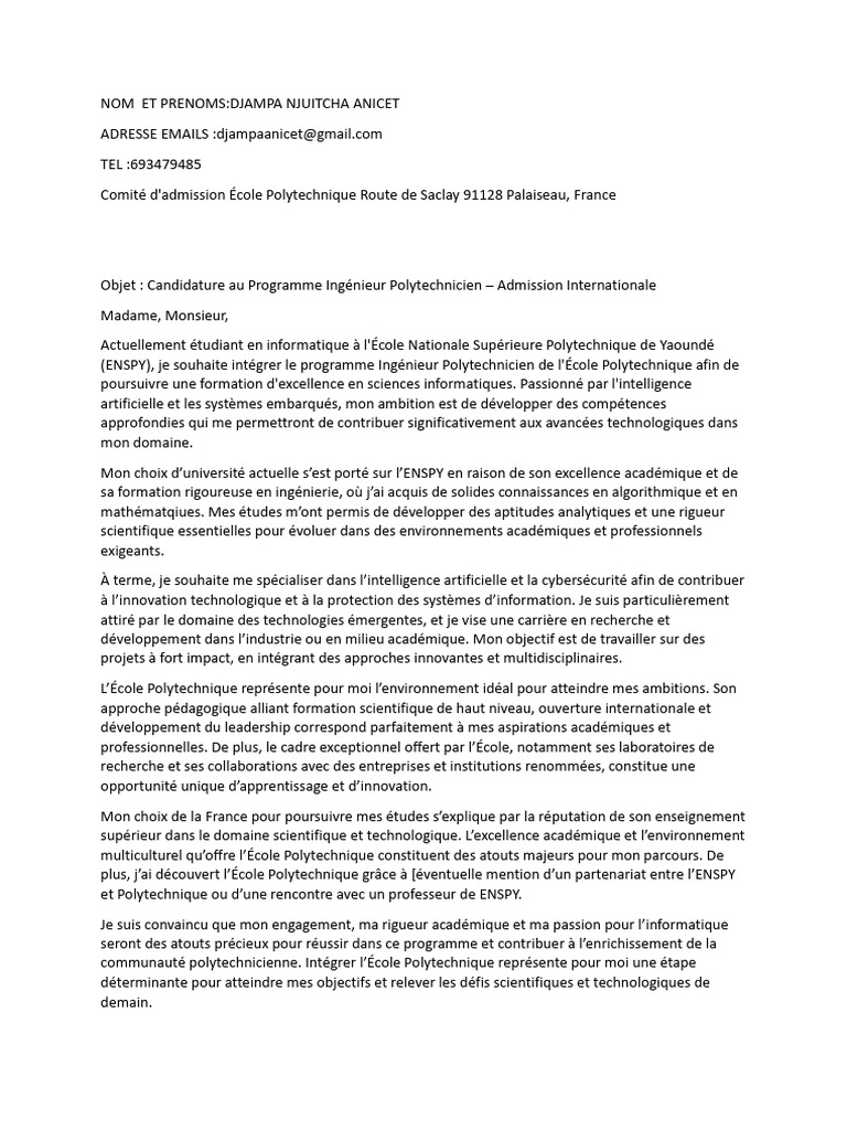 Candidature au Programme Ingénieur Polytechnicien | PDF