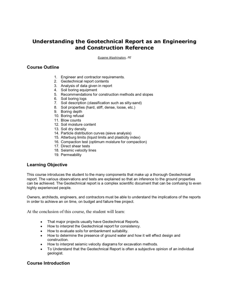 Understanding the Geotechnical Report as an Engineering and ...