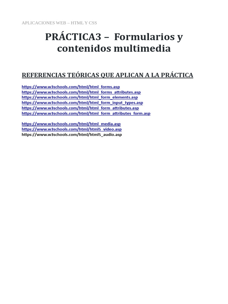 PRÁCTICA3 - Formularios y Contenido Multimedia | PDF | HTML | Red mundial