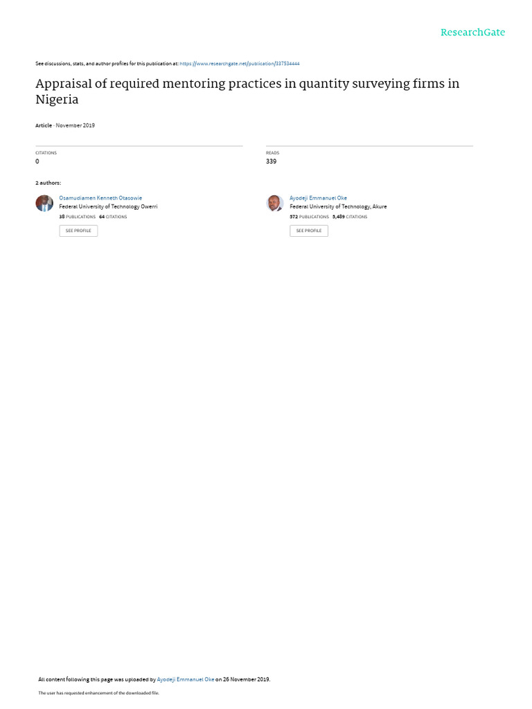 68 NIQSJournal Mentoring Practicesof QS | PDF | Mentorship | Questionnaire