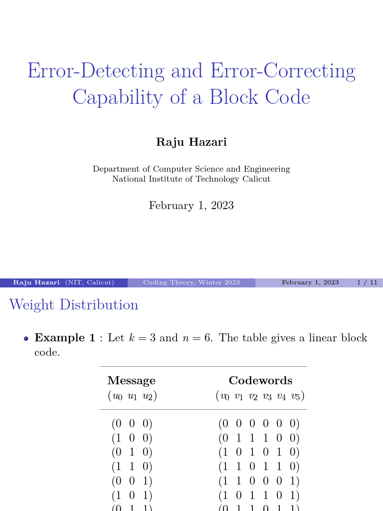 Error Detecting And Error Correcting Capability Of A Block Code Pdf Discrete Mathematics