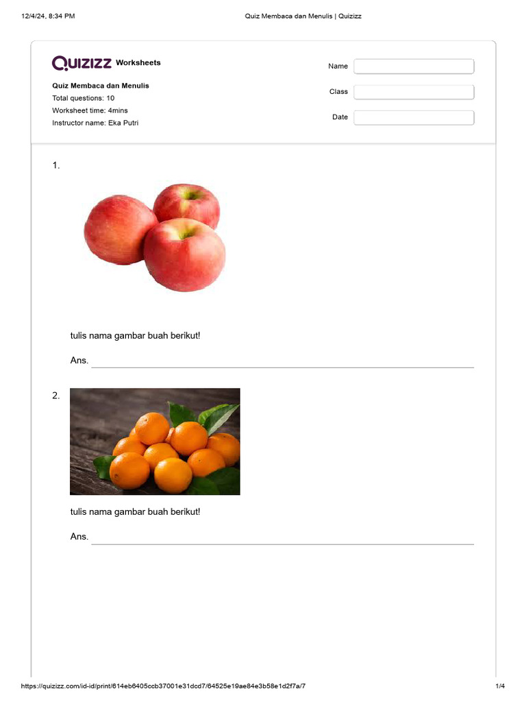 Kuis Gambar untuk Anak-anak | PDF