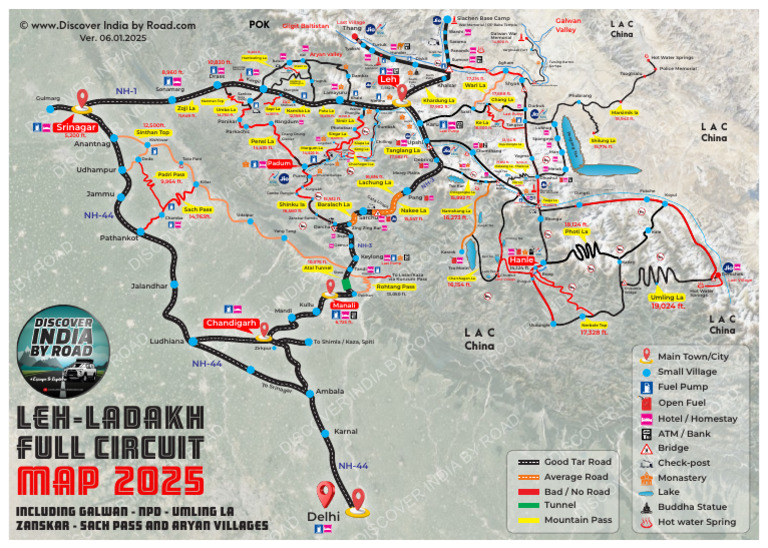 Ladakh Road Trip Map With Galwan 06.01.2025 | PDF