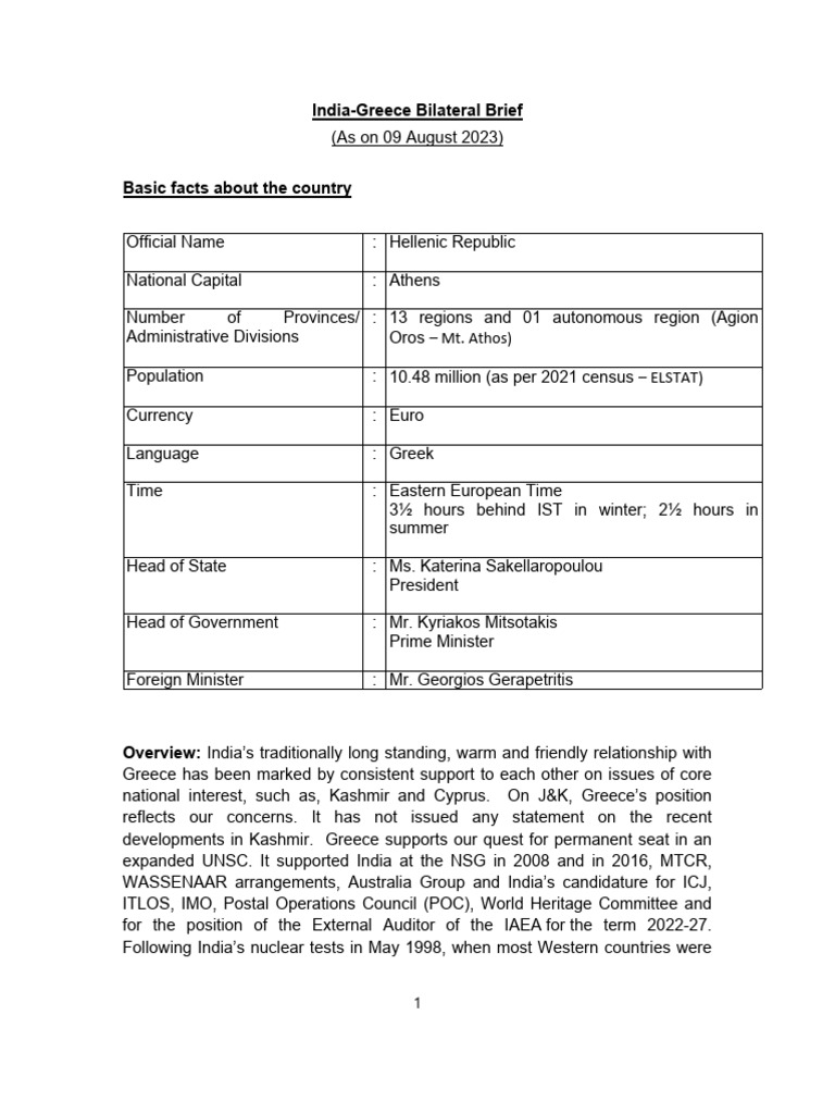 India-Greece Bilateral Relations 2023 | PDF | Greece