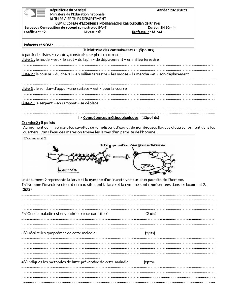Cemk Compos Sem 2 de La 6e 2021 | PDF