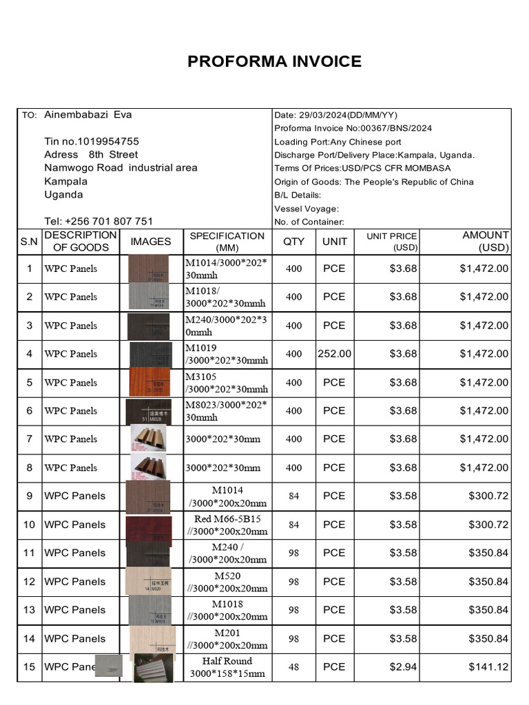 Proforma Invoice 00367 For Balance | PDF