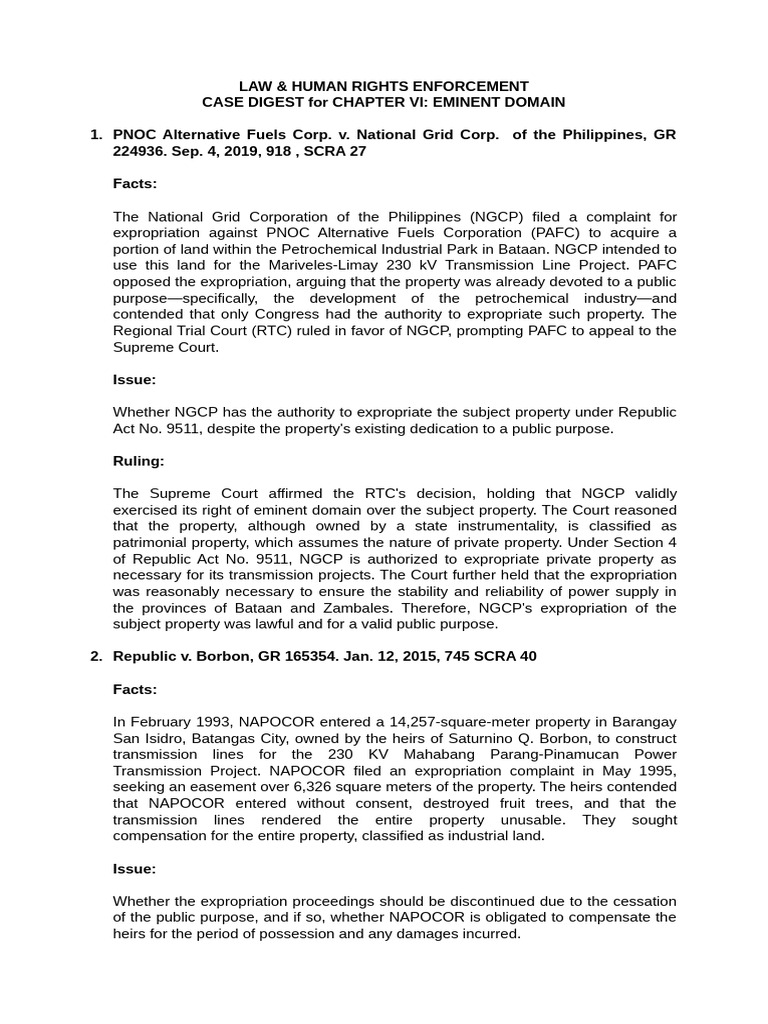 Eminent Domain Case Digest | PDF | Nullification (U.S. Constitution ...