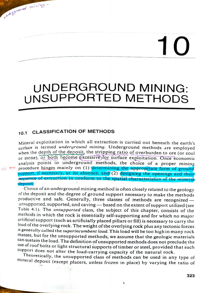 Unsupported Methods in Underground Mining | PDF | Mining | Rock (Geology)