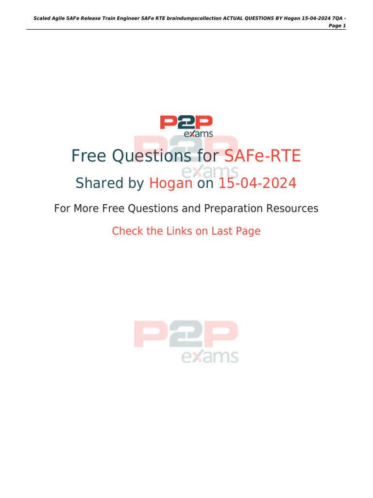 Scaled Agile Safe Release Train Engineer Safe Rte Braindumpscollection Actual Questions by Hogan ...