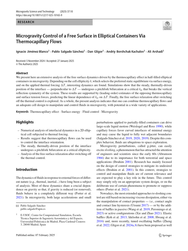 Microgravity Control of A Free Surface in Elliptical Containers Via ...
