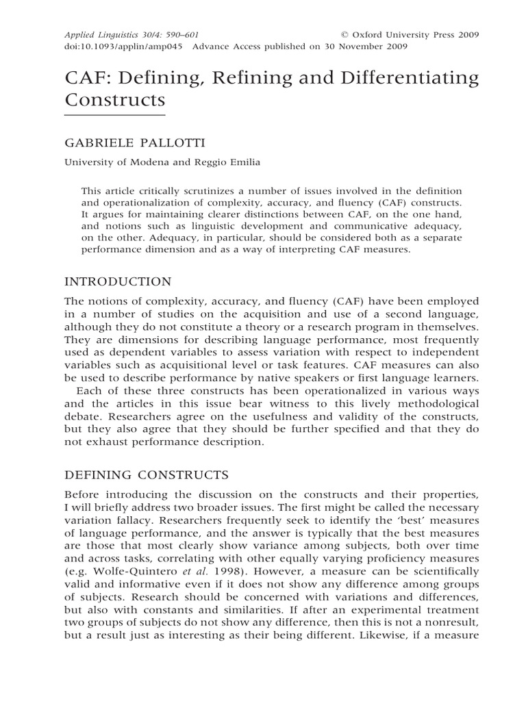 Pallotti - 2009 - CAF Defining, Refining and Differentiating Constr | PDF | Second Language ...