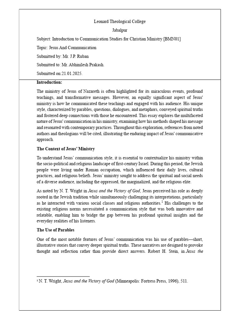 Jesus & Commuication Assignment | PDF | Jesus | Parables Of Jesus