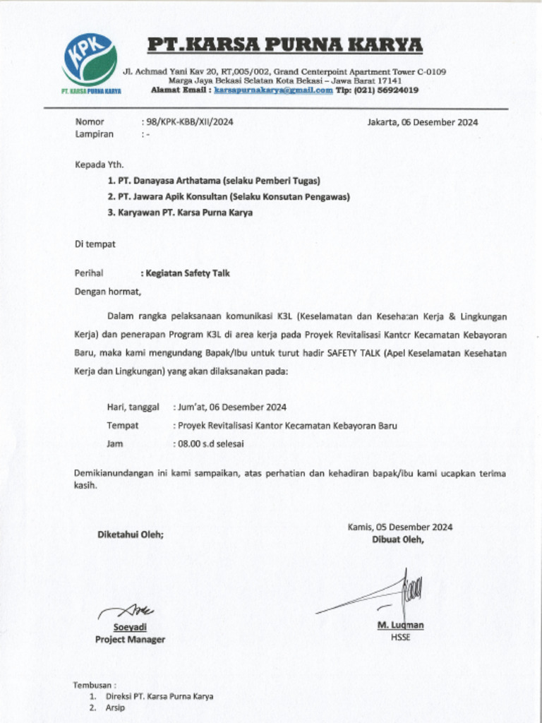 Undangan Safety Talk | PDF