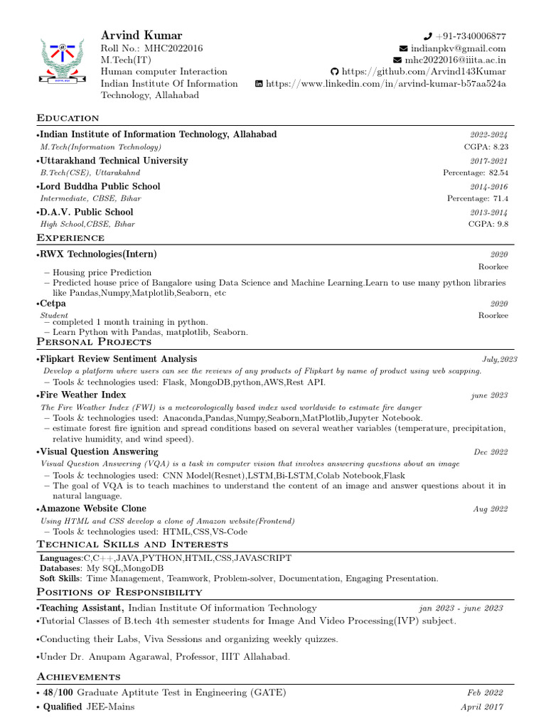 _Resume__MHC2022016 | PDF | Python (Programming Language) | Computing