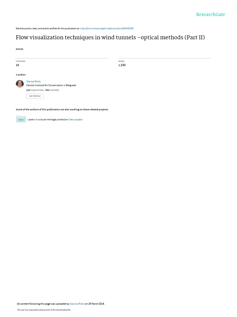 Flow Visualization Techniques in Wind Tunnels - Opt | PDF ...