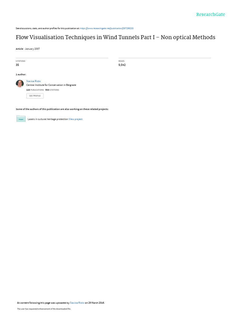 Non-Optical Flow Visualization Methods | PDF | Fluid Dynamics | Wind Tunnel