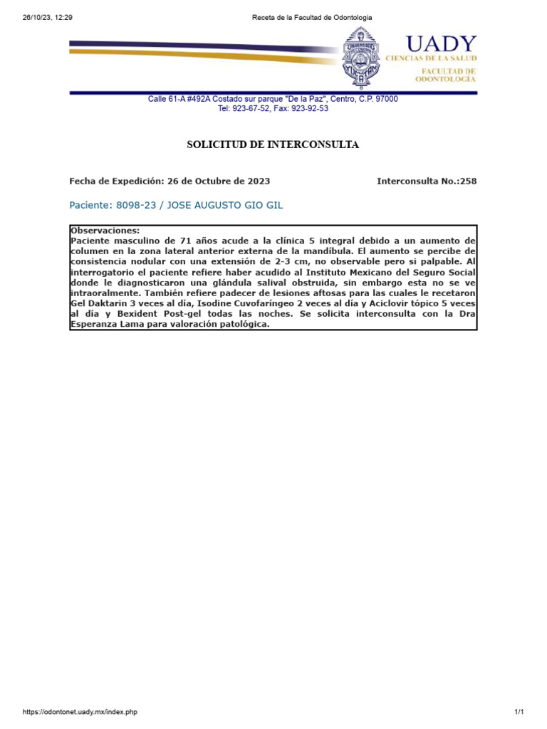 Solicitud de Interconsulta Odontológica | PDF