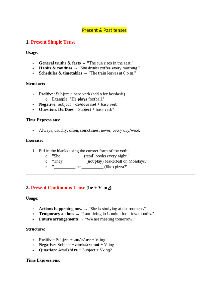 Present-past tenses | PDF | Verb | Grammatical Tense