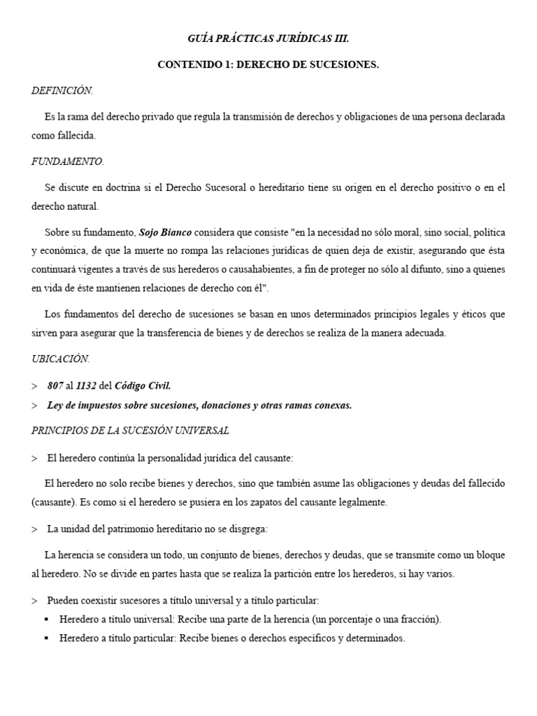 Guía Prácticas Jurídicas III | PDF | Herencia | Bienes (Ley)