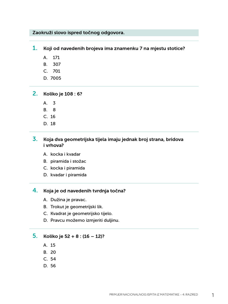 09 - Primjer Nacionalnog Ispita MAT | PDF