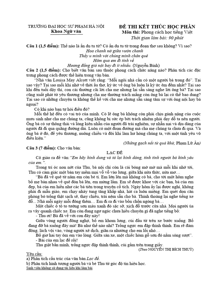 PCH tiếng Việt - ĐỀ 2023-K70 | PDF