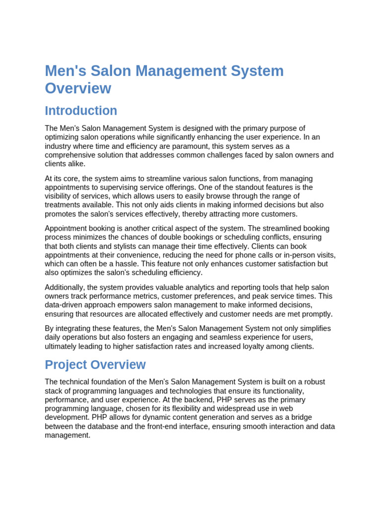 Men's Salon Management System Overview | PDF | Databases | Computer ...
