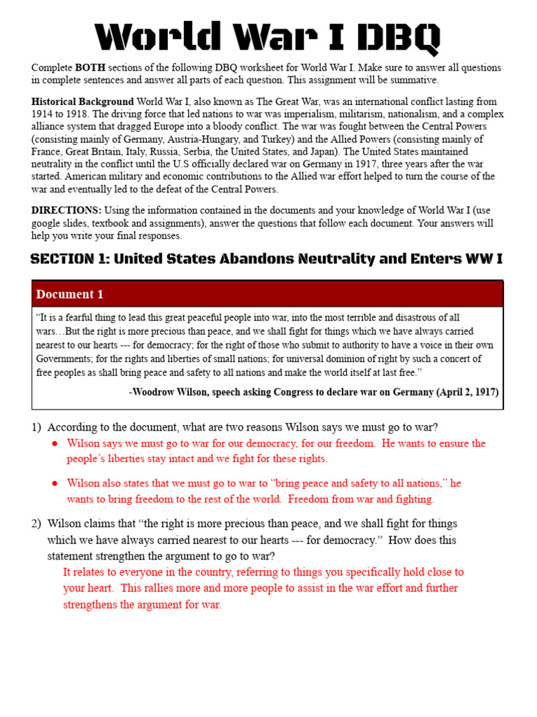 World War I DBQ | PDF | U Boats | Submarine Warfare