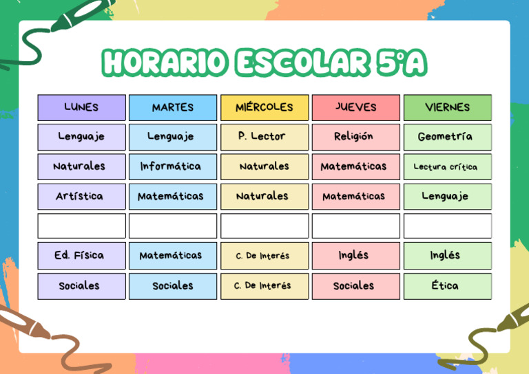 Horario Escolar 5°A Semanal | PDF