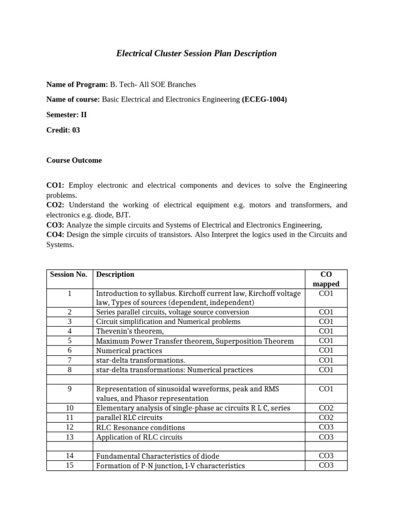 Session Plan - Basic Electrical and Electronics Engg - ECEG-1004 | PDF | Rectifier | Electronic ...