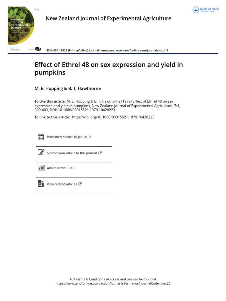 Effect of Ethrel 48 On Sex Expression and Yield in Pumpkins | PDF ...