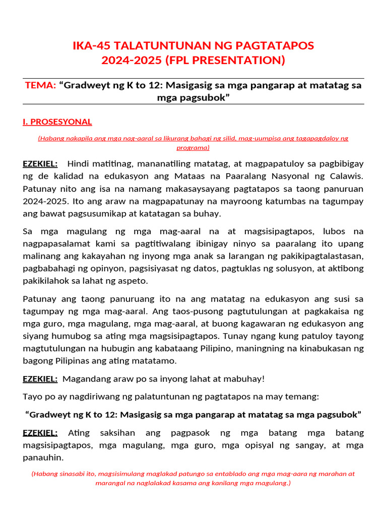 FPL Graduation Ceremony Emcee Script | PDF