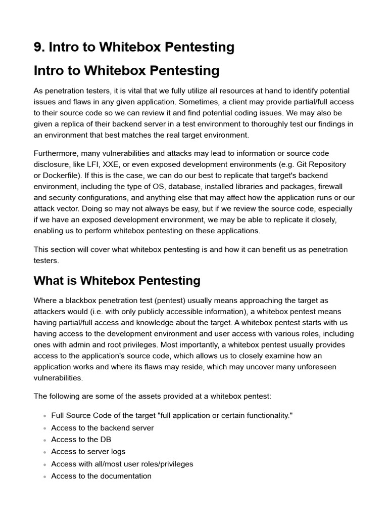 Whitebox Pentesting Overview and Benefits | PDF | Penetration Test ...