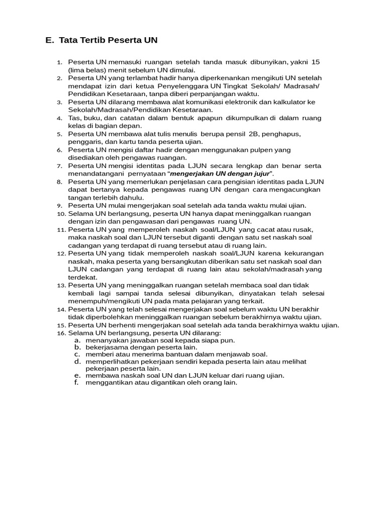 Tata Tertib Peserta Ujian Nasional | PDF