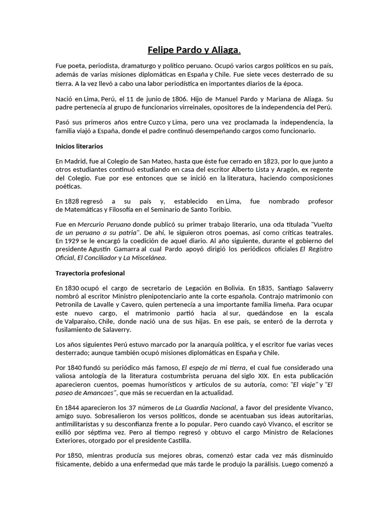 Felipe Pardo y Aliaga | PDF