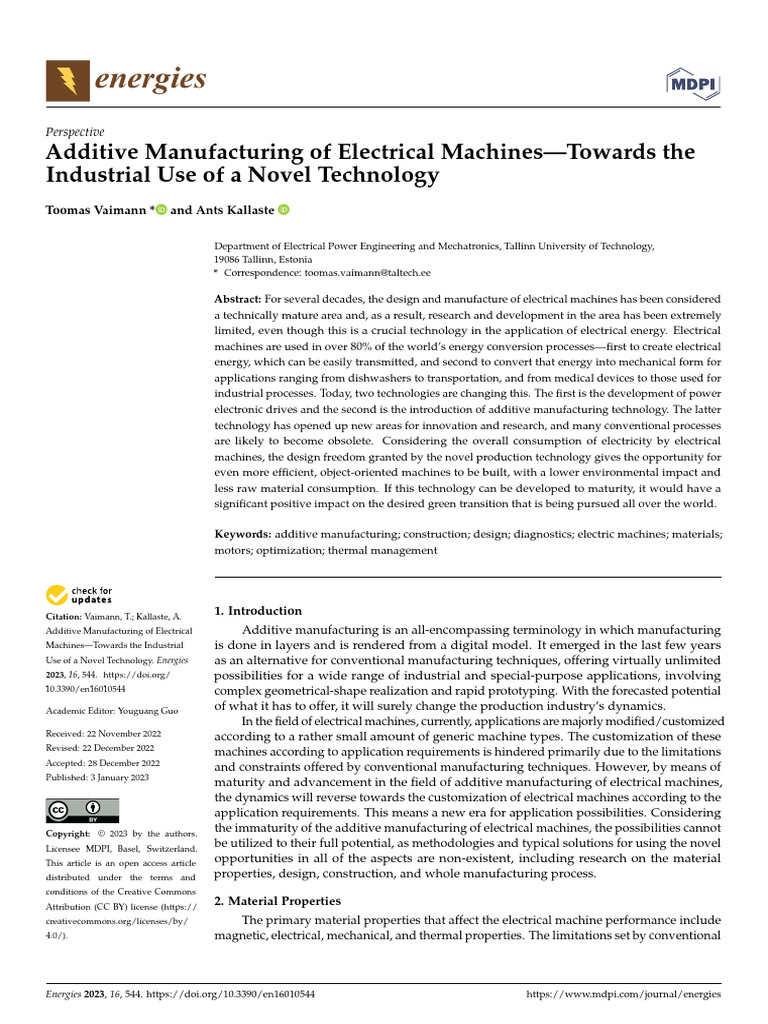 Additive Manufacturing of Electrical Machines-Towards The Industrial ...