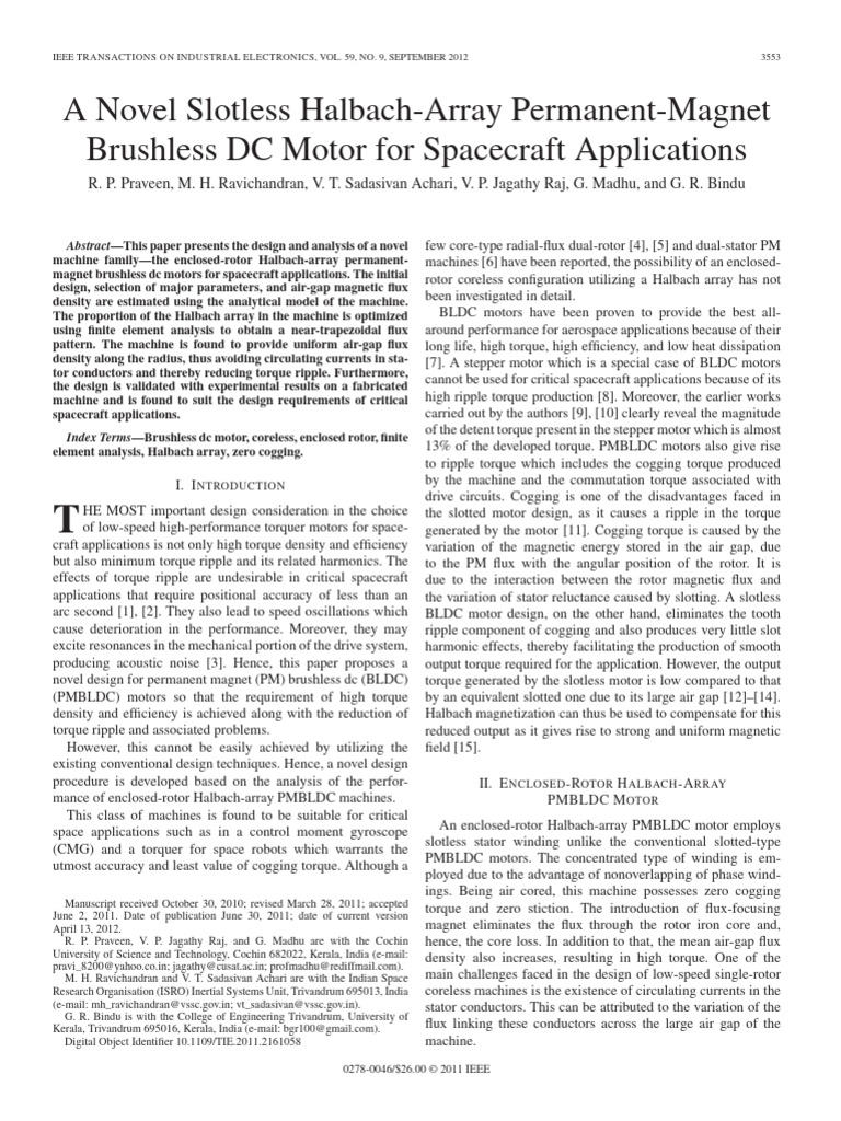 A Novel Slotless Halbach-Array Permanent-Magnet | PDF | Electric Motor | Electrical Engineering