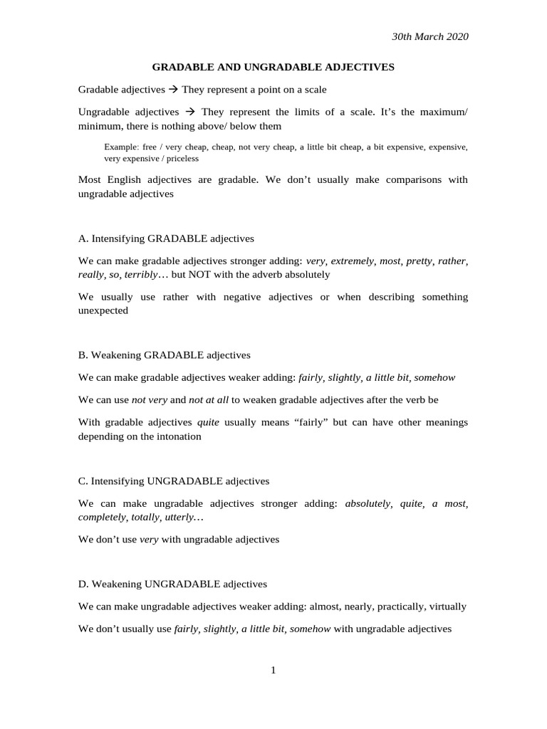 Gradable and Ungradable ADJECTIVES | PDF