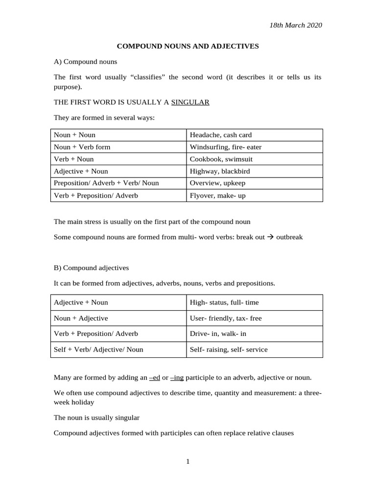 COMPOUND Nouns and Adjectives | PDF