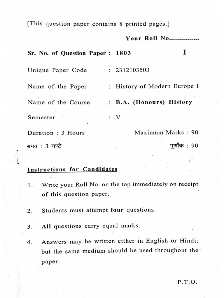 History of Modern Europe 1 (5th Sem) 2024 | PDF