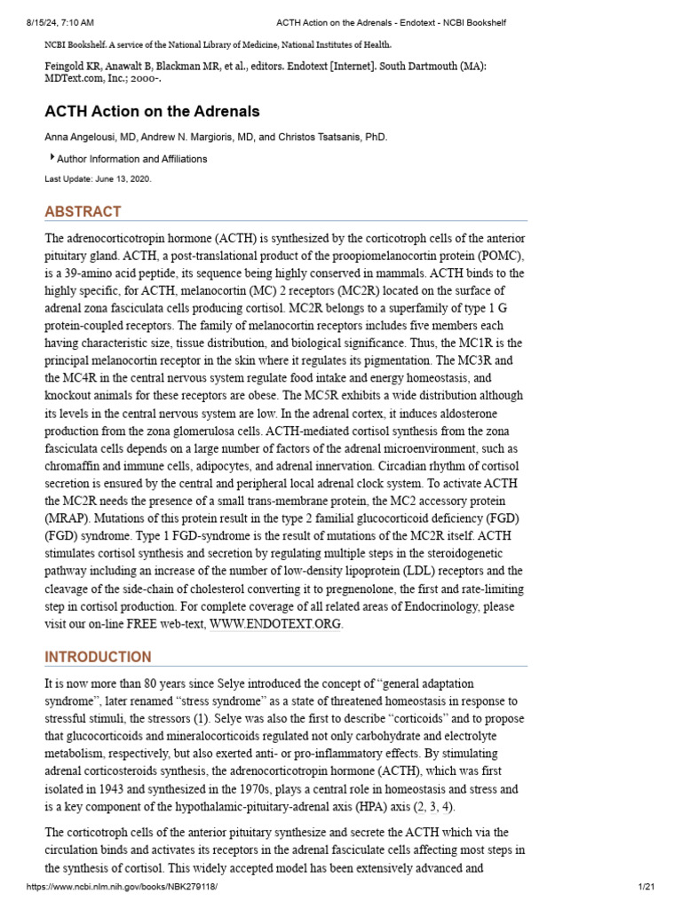 ACTH Action On The Adrenals - Endotext - NCBI Bookshelf | PDF | Adrenal Gland ...