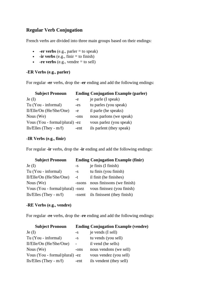 French Regular Verb Conjugation | PDF