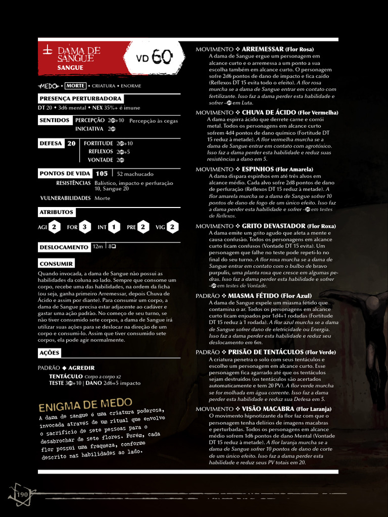 Dama de Sangue: Ficha e Habilidades | PDF