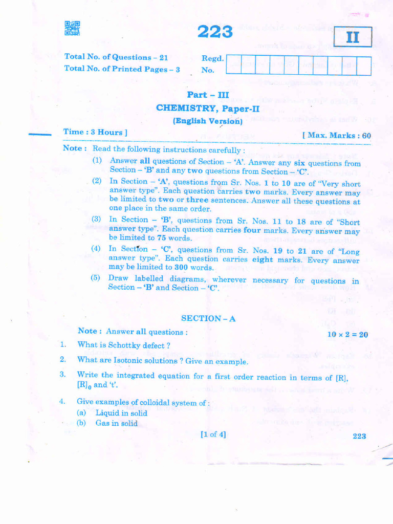 Chaduvu_12_CHE_IPE September 2021 Question Paper EM | PDF