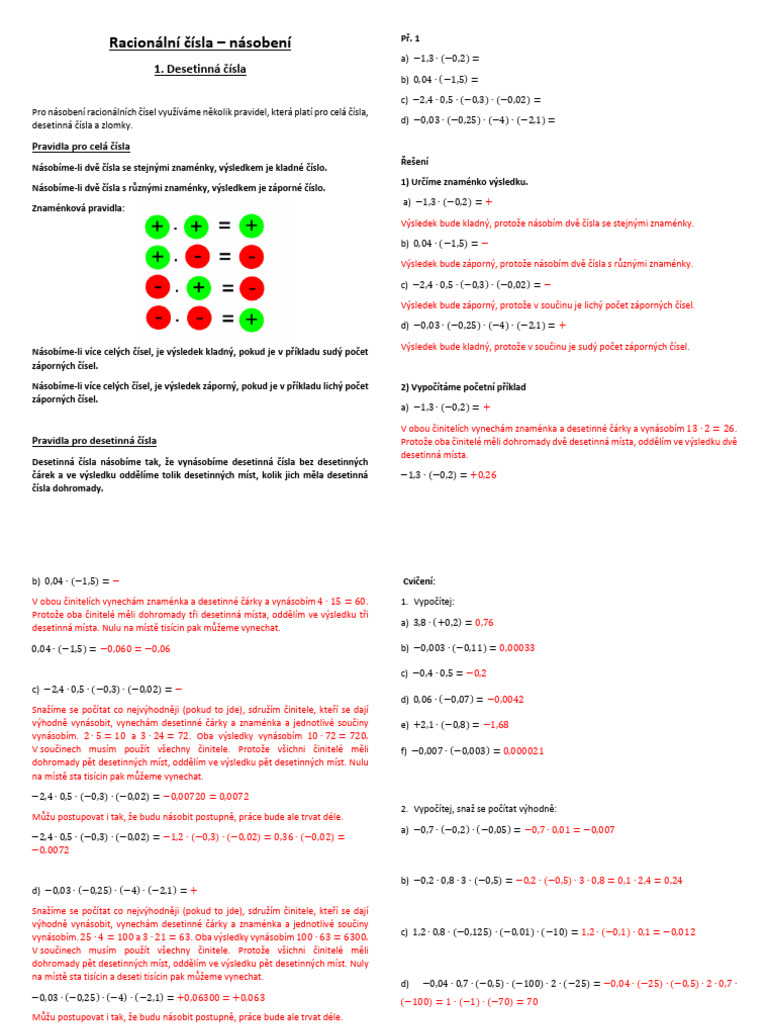 43 - Reseni - Racionalni Cisla - Nasobeni - Desetinna Cisla | PDF
