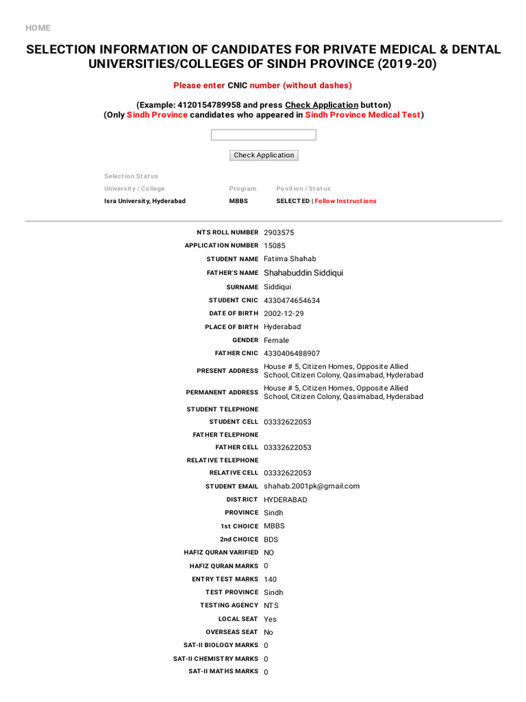 Secone Selection List - MBBS_BDS Admissions 2019-20 | PDF | Karachi ...