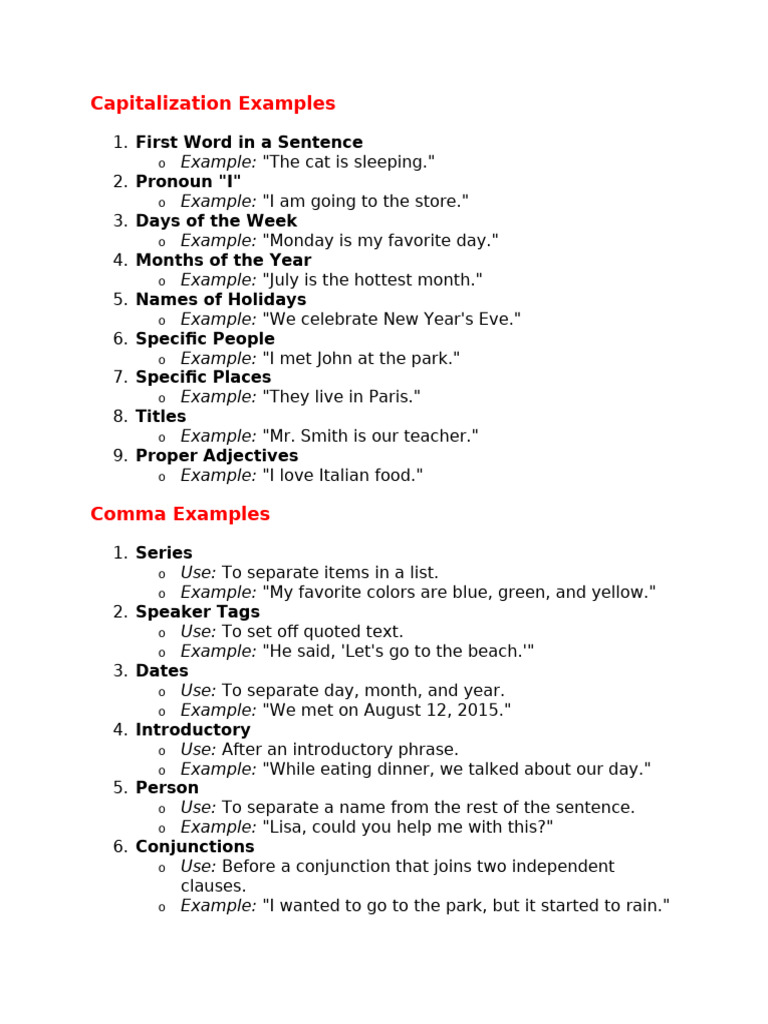 Capitalization and Commas | PDF