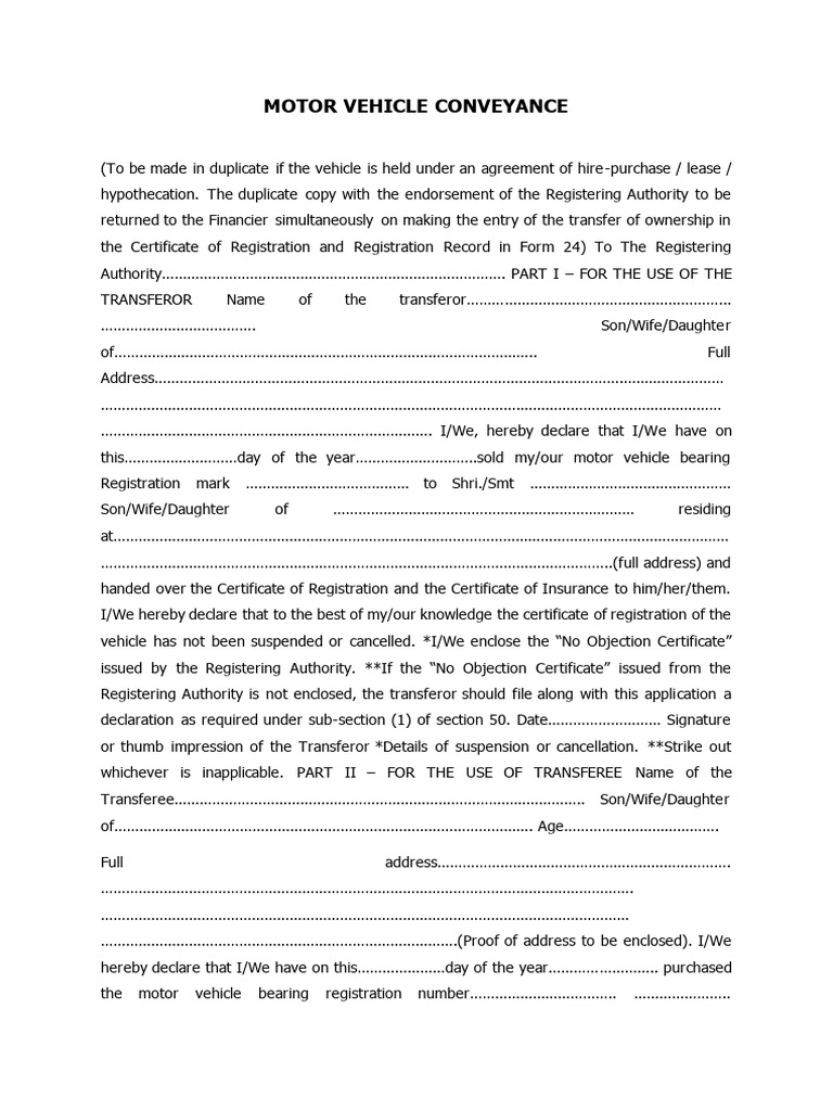 Motor Vehicle Conveyance | PDF | Business Law | Property Law