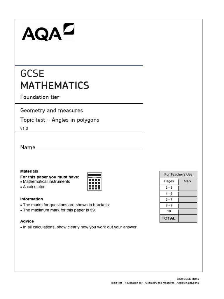 Angles in Polygons (Foundation) (AL) v1 | PDF | Polygon | Euclidean ...