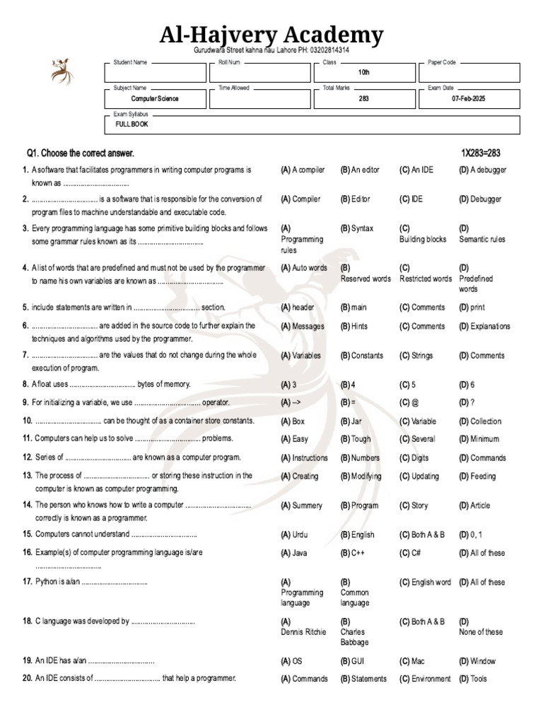 10th Computer Full Book Mcqs | PDF | Integrated Development Environment ...