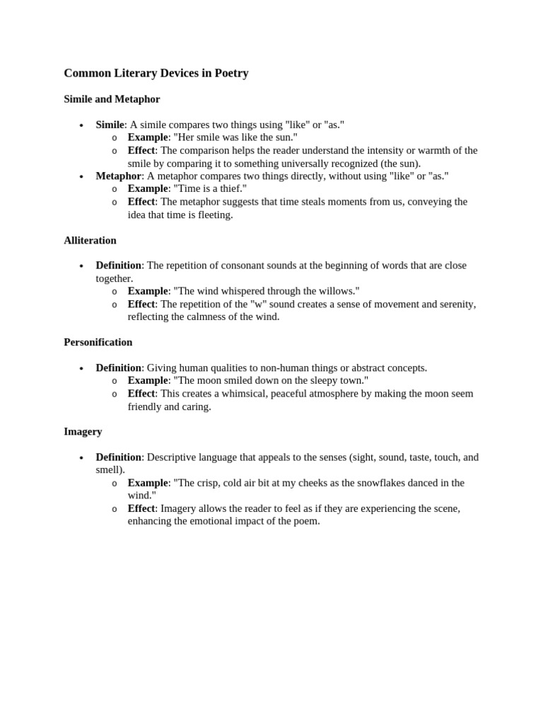 Common Literary Devices in Poetry | PDF